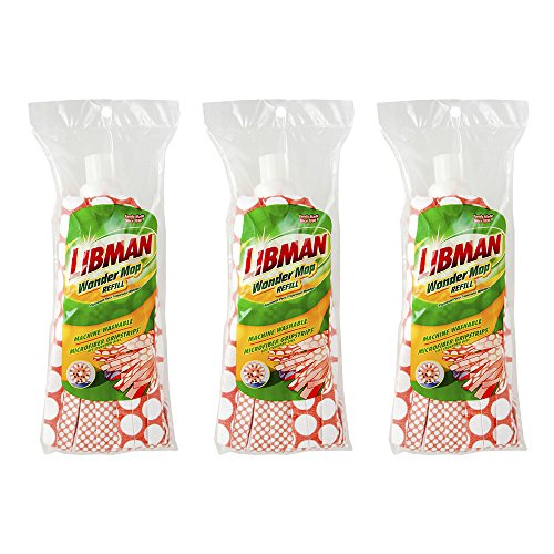 Libman Wonder Mop Refill Pack – for Powerful Cleanup – Three Absorbent Wet Mop Replacement Heads for Hardwood, Tile, Vinyl. Machine Washable., Model Number: 1208