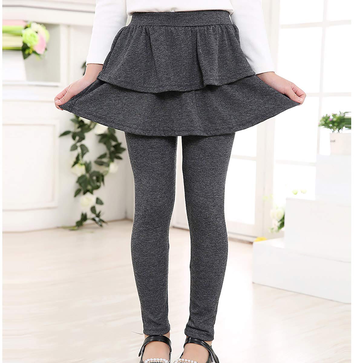 RieKet Girls School Uniform Pants Warm Stretchy Athletic Leggings with Skirt 2-14 Years Dark Grey 7-8 Years