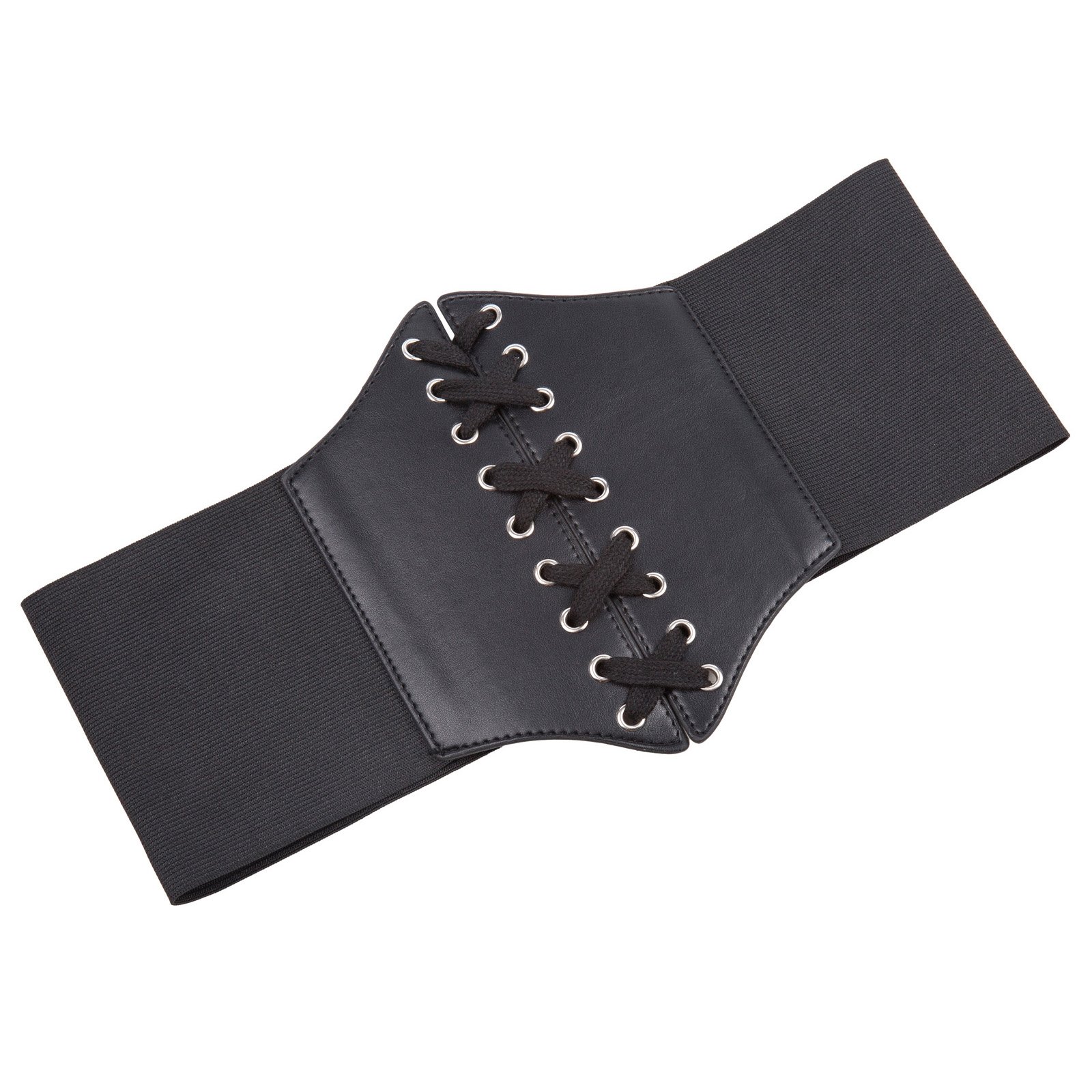 GRACE KARIN Womens Wide Elastic Lace-up Waist Belt Adjustable Leather Cinch Corset Waistband(L,Black)