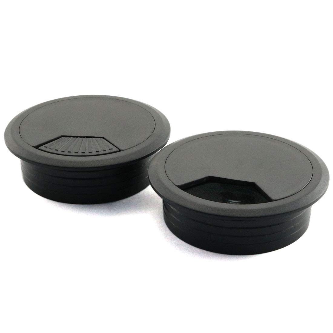 HJ Garden 2pcs 2.8"L x 2.8"W inch Desk Wire Cord Cable Grommets Hole Cover for Office PC Desk Cable Cord Organizer Plastic Cover Black