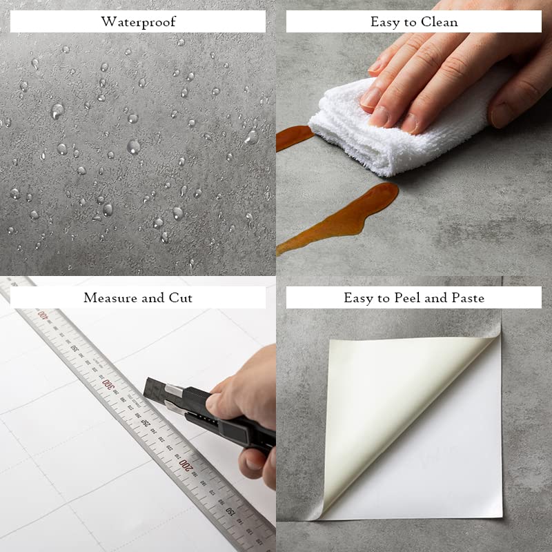 Stone Marble Peel and Stick Wallpaper (24" x 78.7", 2 Pack, Concrete Texture, Gray) Renter Friendly Removable Waterproof Vinyl Home Décor for Cabinets Bookshelf Drawer Table Furniture