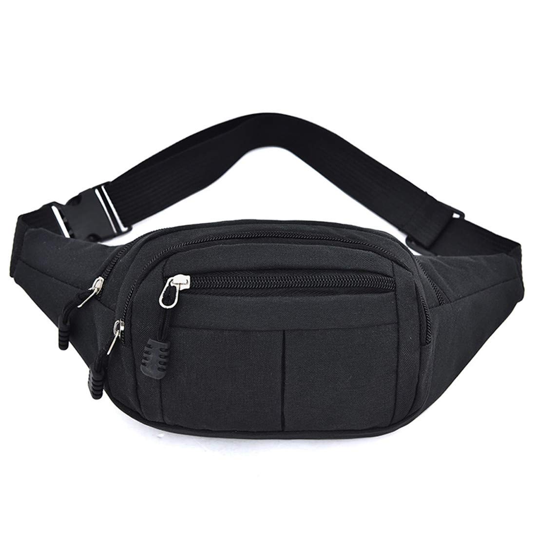 heavKin Men's and Women‘s Oxford Sport Fitness Waist Pack -Fanny Pack with 3-Zipper Pockets, Waist Bag Travel -Adjustable Belt for Workout Vacation Hiking (Black, 14X28X10cm)