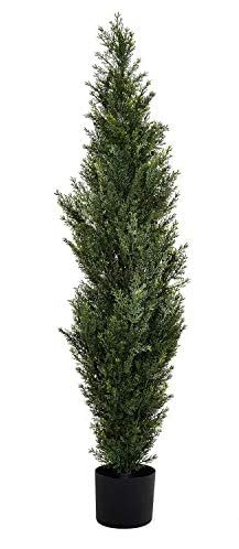 One 4 Foot Outdoor Artificial Cedar Topiary Tree Potted UV Rated Plant by Silk Tree Warehouse Company Inc (4 Foot)