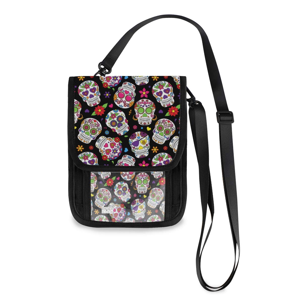 ALAZA Day Of The Dead Sugar Skull Halloween Small Crossbody Wallet Purse Cell Phone Bag Rfid Passport Holder with Credit Card Slots