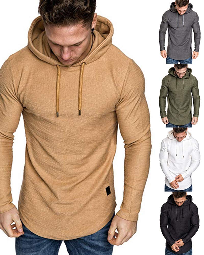 Lexiart Mens Fashion Athletic Hoodies Sport Sweatshirt Solid Color Fleece Pullover Khaki 3XL