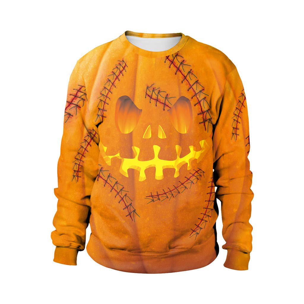 Women's Sweatshirt Thenlian Mens Casual Scary Halloween Lover 3D Print Party Long Sleeve Top Blouse(XXL, Yellow)