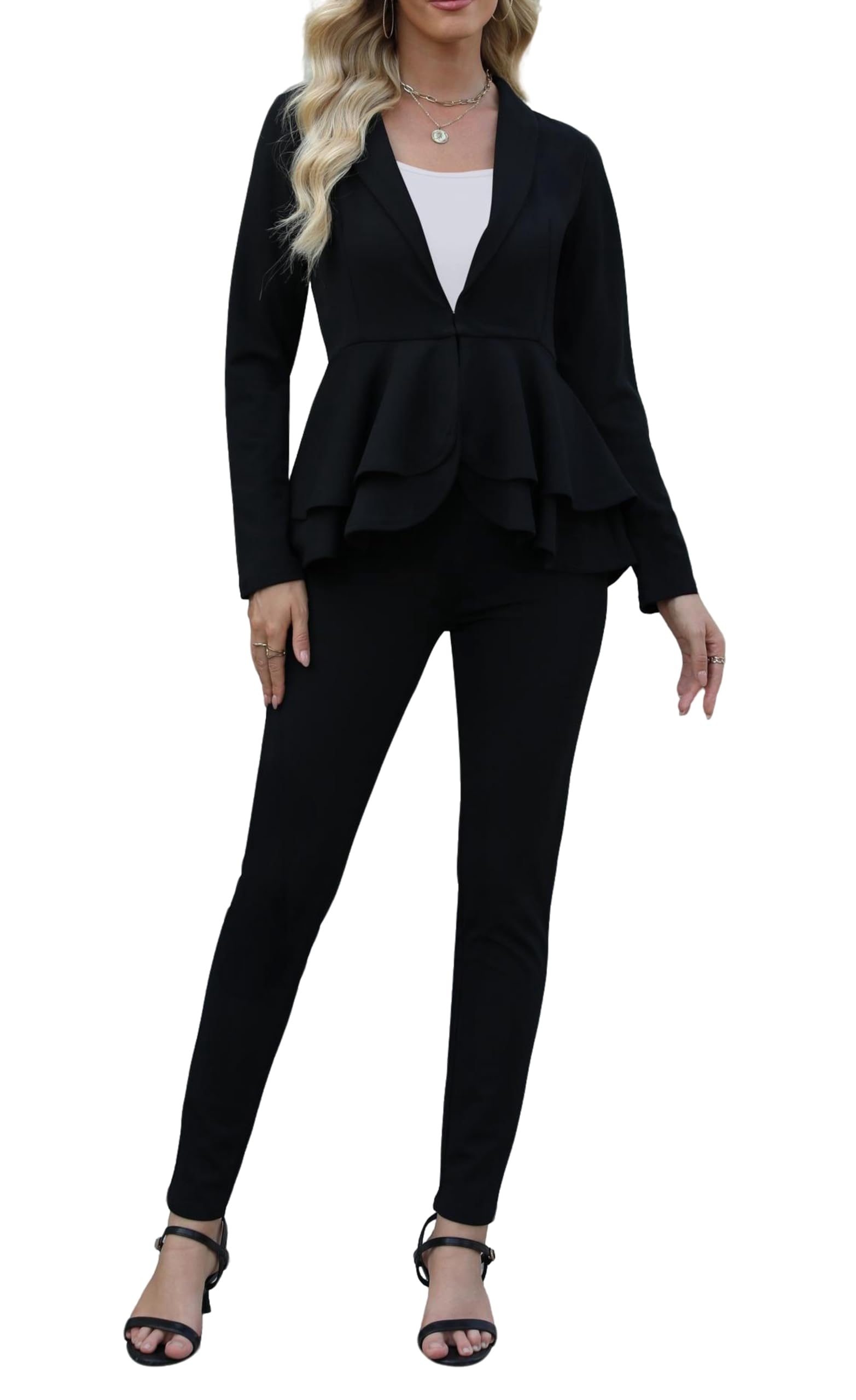 Salimdy Sexy 2 Piece Outfits for Women Long Sleeve Solid Blazer with Pants Casual Elegant Business Suit Sets Black M