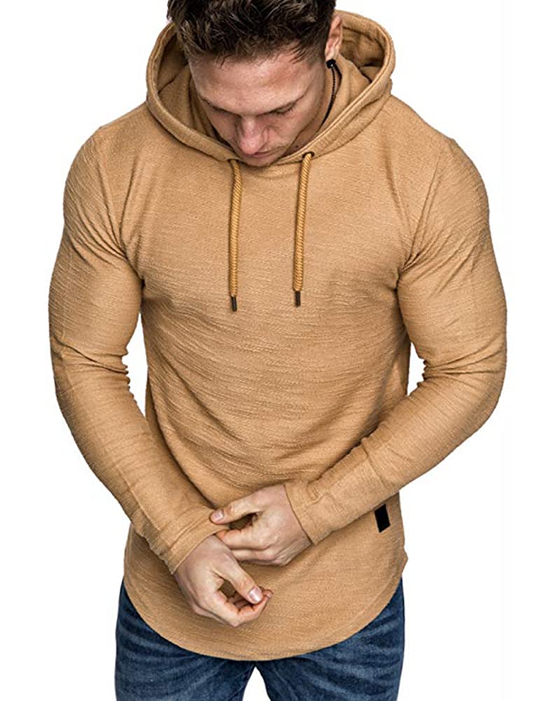 Lexiart Mens Fashion Athletic Hoodies Sport Sweatshirt Solid Color Fleece Pullover Khaki 3XL
