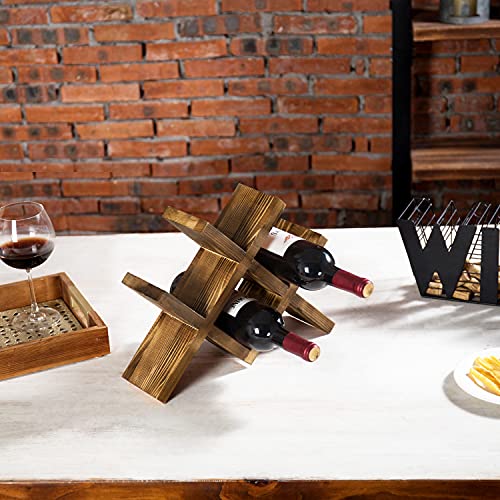 MyGift 4-Bottle Countertop Rustic Brown Wood Wine Rack