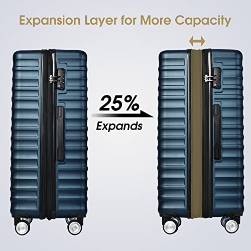 Merax Hardside Luggage Set with TSA Lock and Spinner Wheels 3 Piece Hardshell Lightweight Suitcase Set 20inch 24inch 28inch Navy Blue