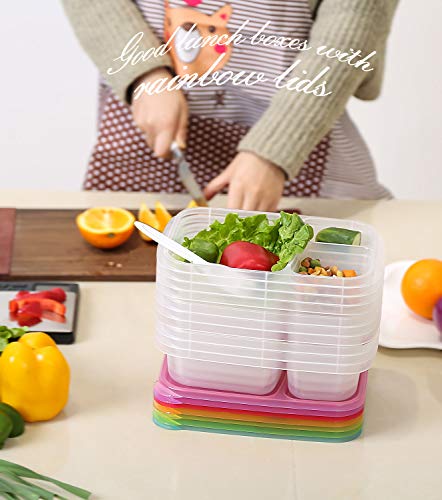 Meal Prep Containers 3 Compartment Food Storage Containers Microwave Dishwasher Freezer Safe (Color mixing, 7 /10PACK (3compartment))