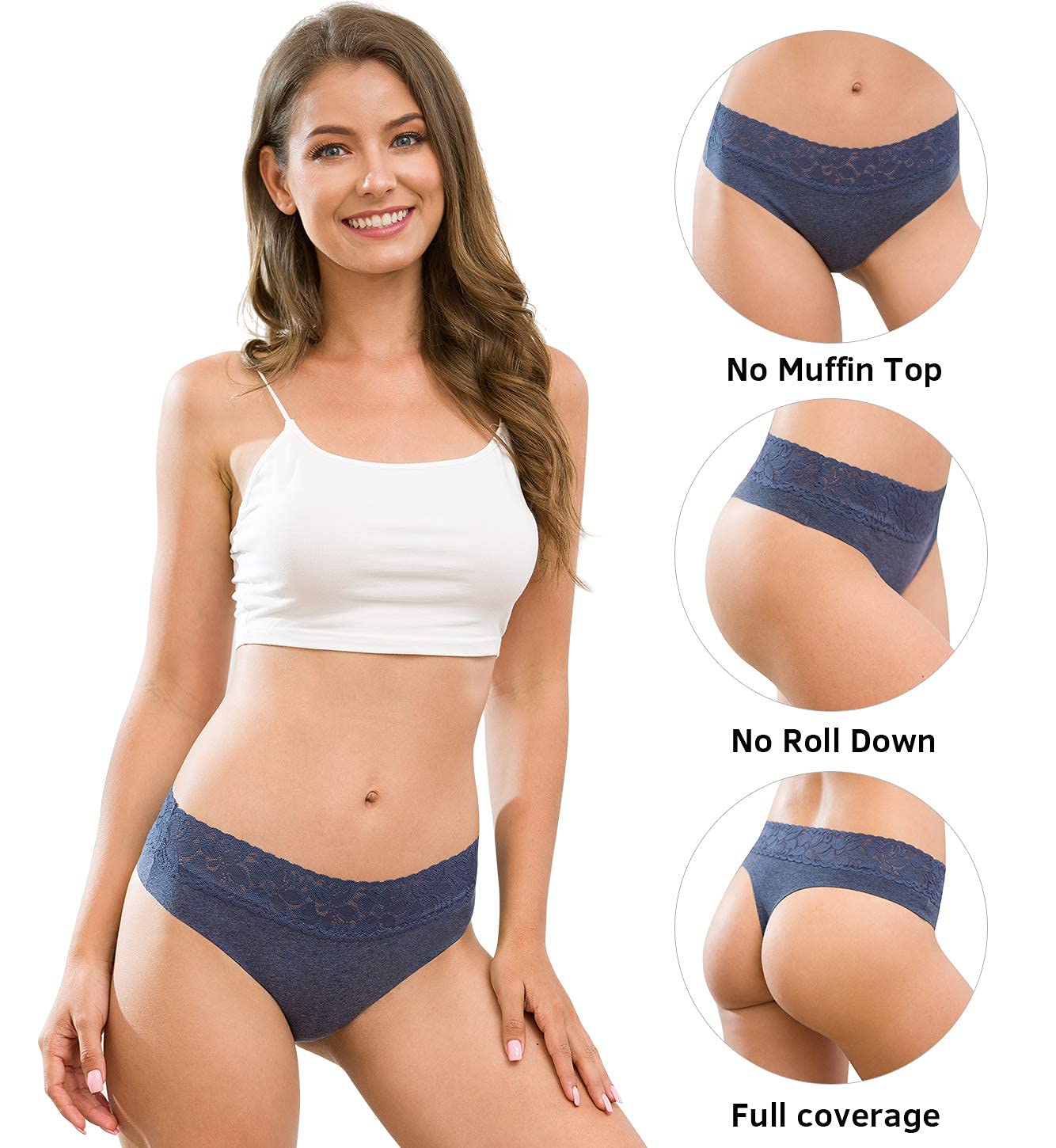 Altheanray Cotton Seamless Thongs for Women No Show Lace Thong Underwear G String Panties (3010L,Solid LP)