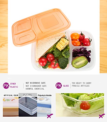 Meal Prep Containers 3 Compartment Food Storage Containers Microwave Dishwasher Freezer Safe (Color mixing, 7 /10PACK (3compartment))