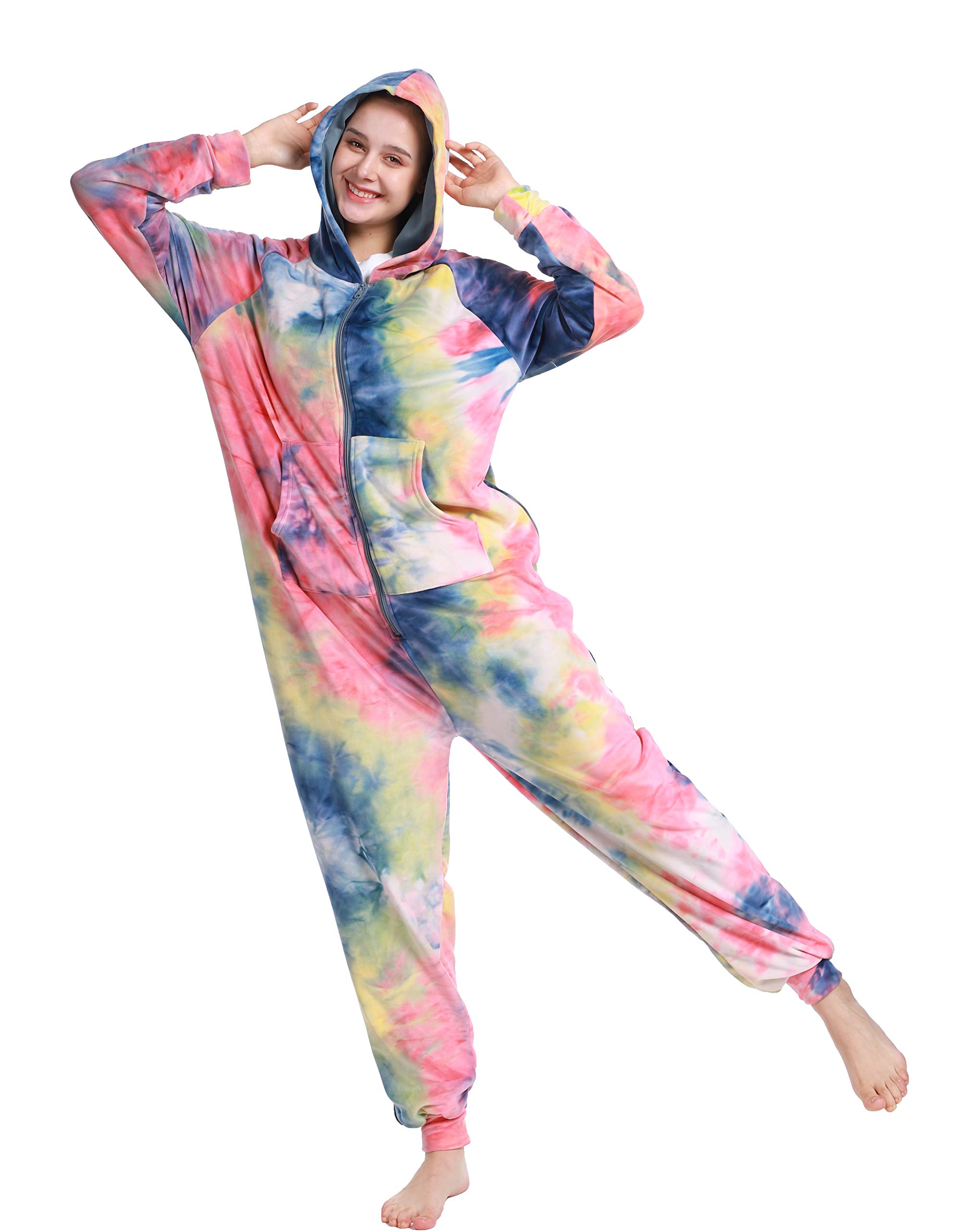Lifeye Adult Jumpsuit Pajamas Hoodie Homewear Romper Sleepwear Tie Dye Costume for Women Men