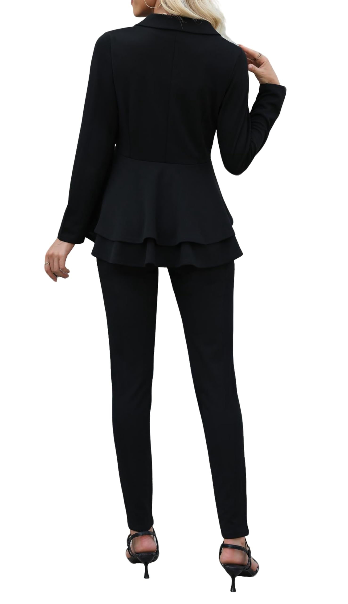 Salimdy Sexy 2 Piece Outfits for Women Long Sleeve Solid Blazer with Pants Casual Elegant Business Suit Sets Black M