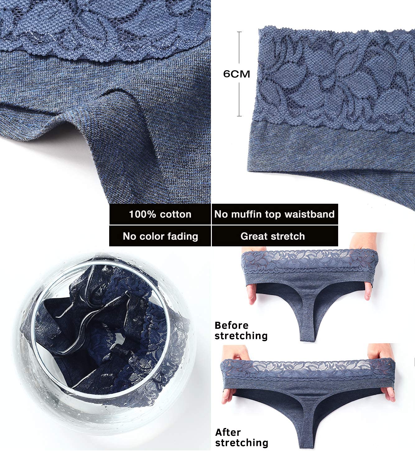 Altheanray Cotton Seamless Thongs for Women No Show Lace Thong Underwear G String Panties (3010L,Solid LP)