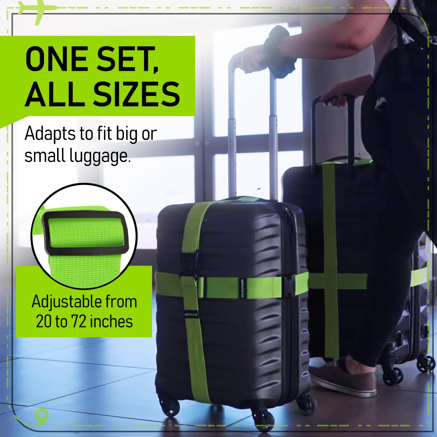 Untethered 4-Pack Luggage Straps | Durable TSA-Approved Suitcase Belt Straps | Adjustable Bag Straps for Secure Luggage Wrapping | Heavy-Duty Buckle Straps for Travel