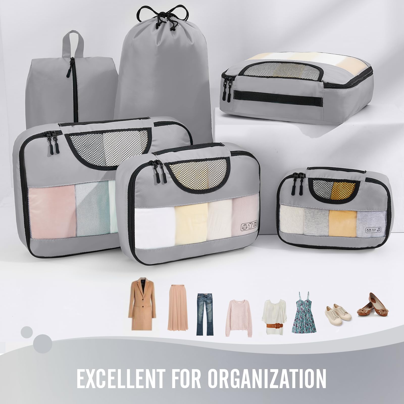 Veken 6 Set of Various Size Packing Cubes for Travel, Suitcase Organizer Bags Set with Shoe Bag, Luggage Organizer for Travel Accessories Cruise Essentials