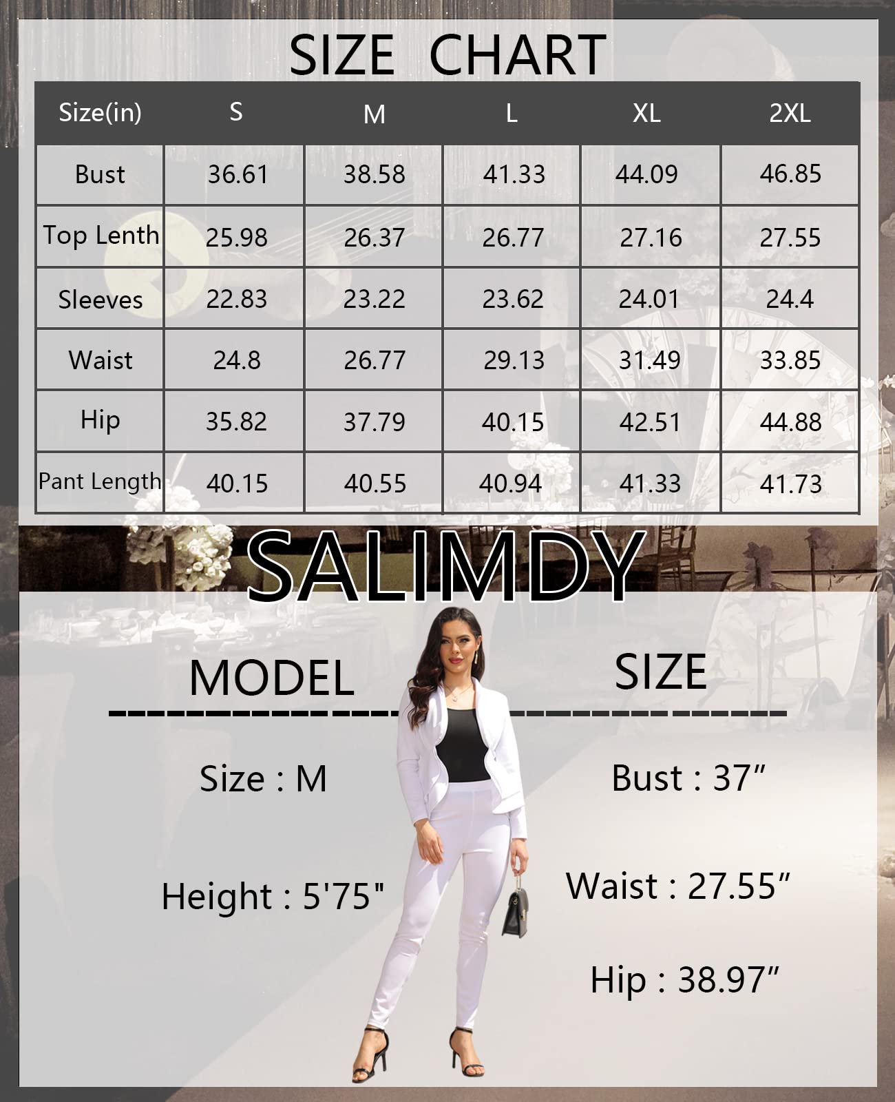 Salimdy Sexy 2 Piece Outfits for Women Long Sleeve Solid Blazer with Pants Casual Elegant Business Suit Sets Black M