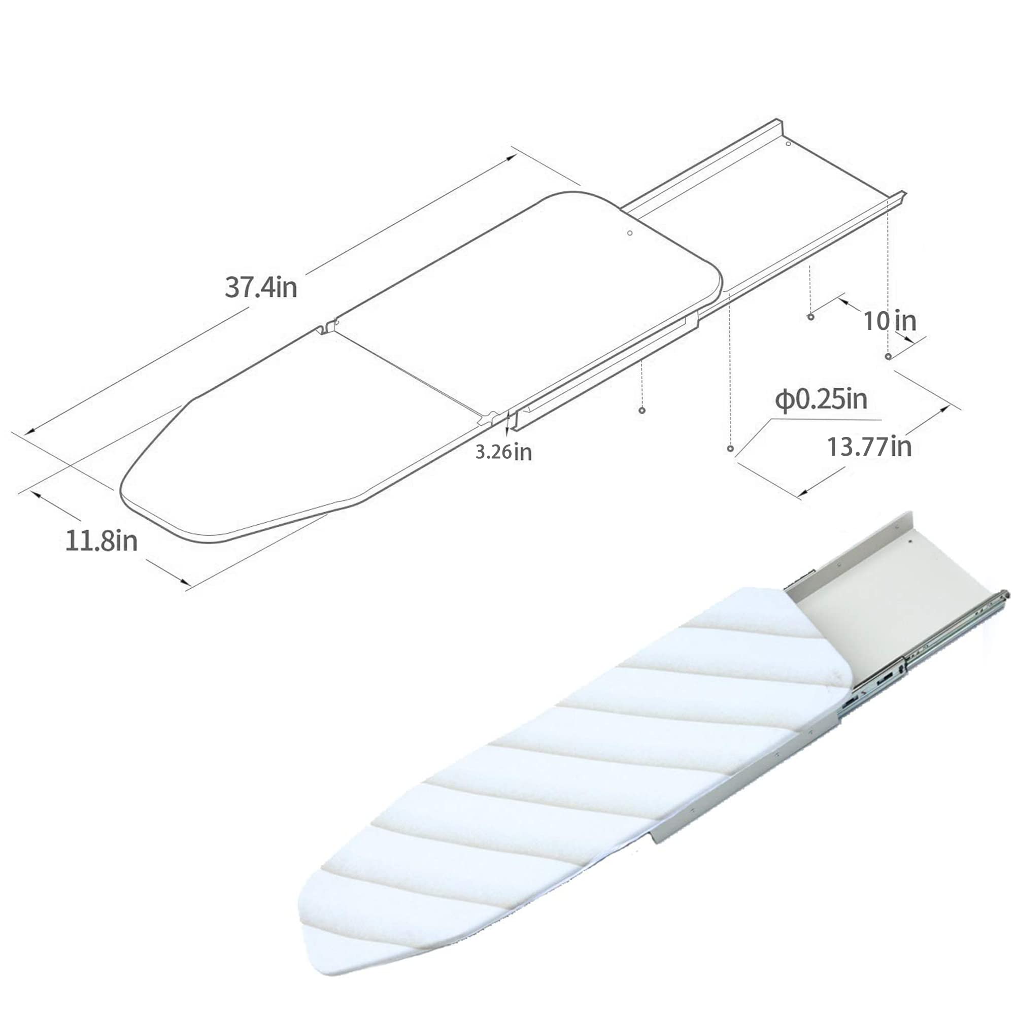 MYOYAY Ironing Board, Retractable Pull Out Ironing Board, 180 Degree Rotation Foldable Ironing Board, with Heat Resistant Cover, Drawer Mounted, Space Saving