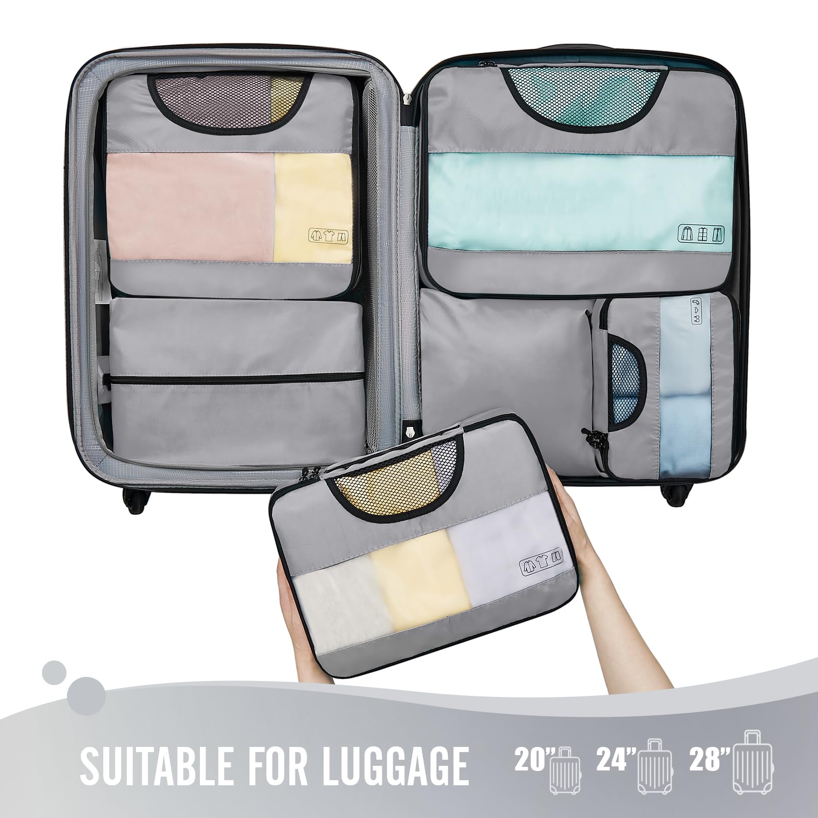 Veken 6 Set of Various Size Packing Cubes for Travel, Suitcase Organizer Bags Set with Shoe Bag, Luggage Organizer for Travel Accessories Cruise Essentials