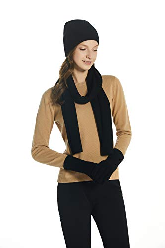 EURKEA 100% Cashmere Winter Scarf in Solid Colors with Gift Box for Women, Warm & Soft & Lightweight, Gift Ready, Black, Free Size