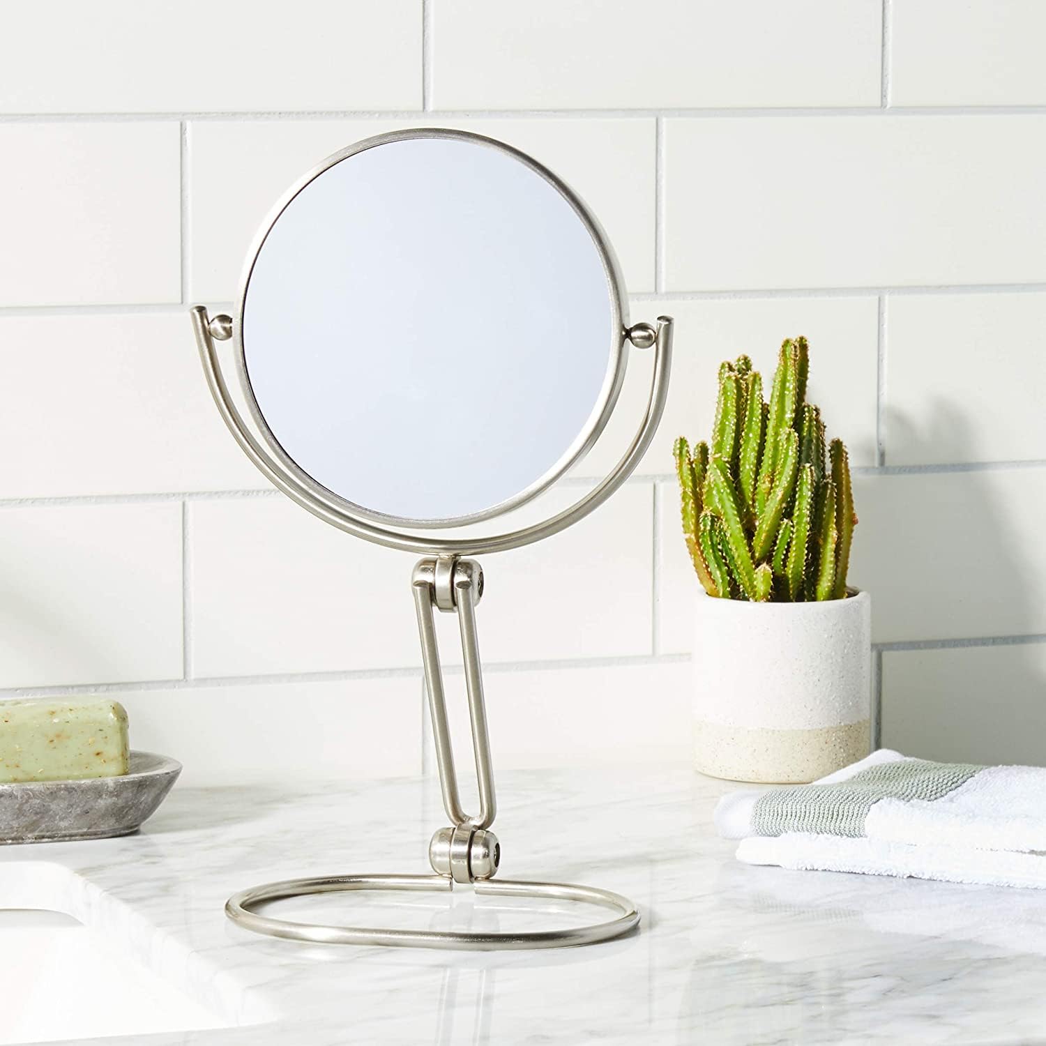 JERDON Folding Travel Makeup Vanity Mirror - Portable 6” Diameter with 10X-1X Magnification – Travel Storage Bag Included - Model MC450N