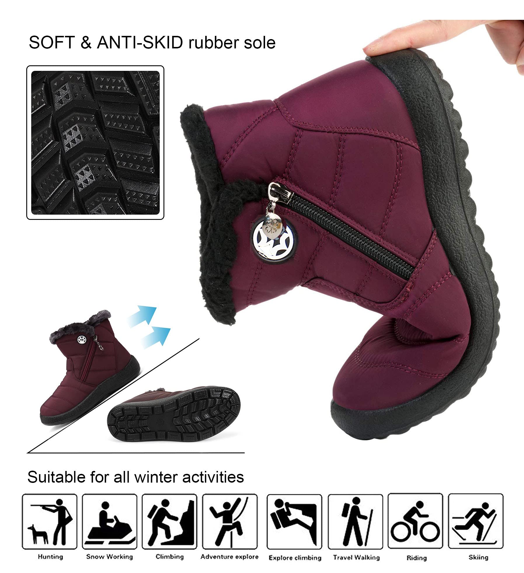 Hsyooes Womens Warm Fur Lined Winter Snow Boots Waterproof Ankle Boots Outdoor Booties Comfortable Shoes for Women,Black,11 M US=Label Size 43