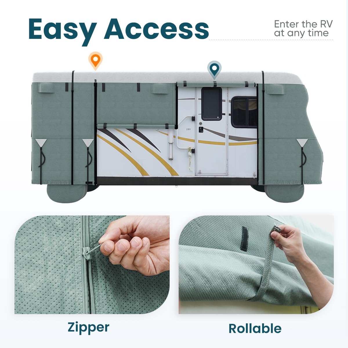 KING BIRD Upgraded Class C RV Cover, Extra-Thick 5 Layers Anti-UV Top Panel, Durable Camper Cover, Fits 20'- 23' Motorhome -Breathable, Water-Proof, Rip-Stop with 2Pcs Extra Straps & 4 Tire Covers