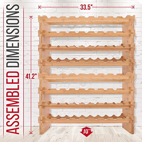 SereneLife 72 Bottle Stackable Wine Rack, 33.5" x 10" x 42" 8-Tier Large Floor Freestanding Modular Storage Display Shelf Natural Bamboo Wood Construction for Kitchen and Cellar, Brown