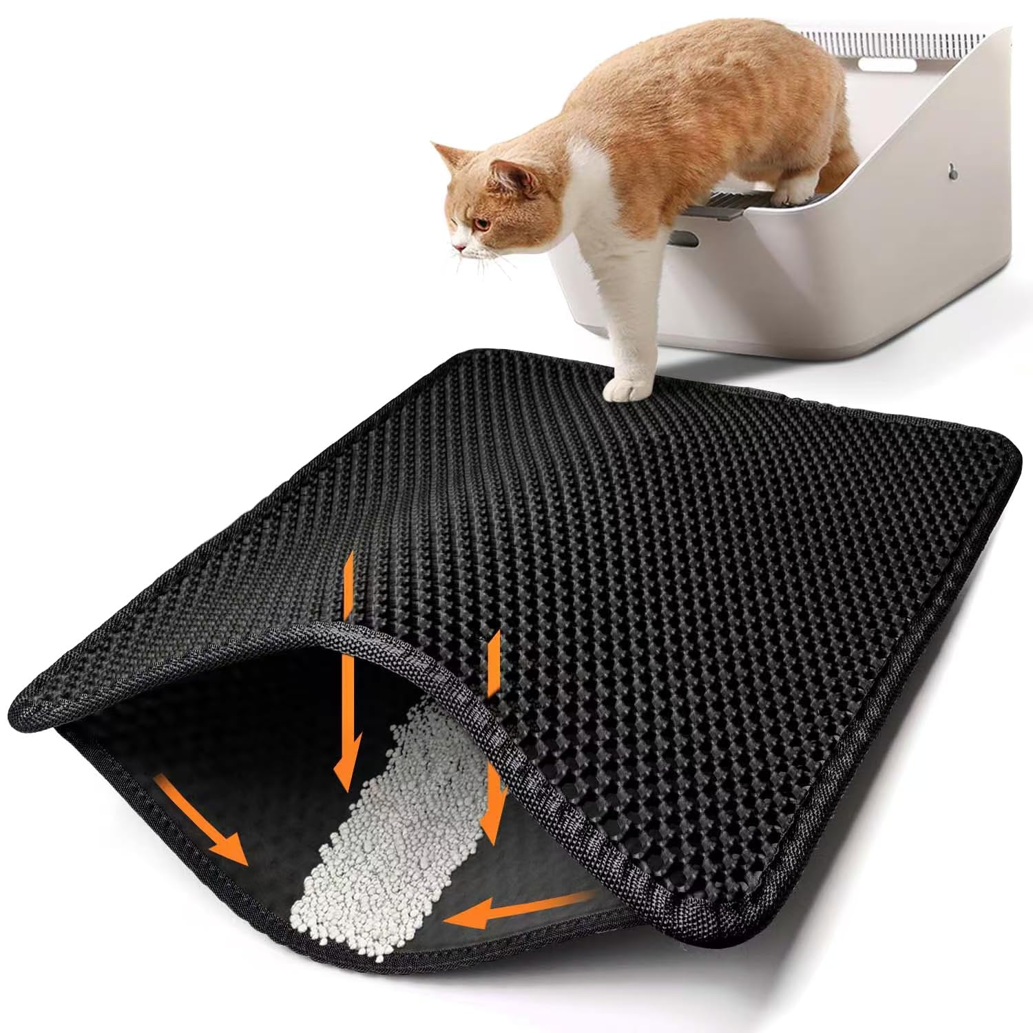Conlun Cat Litter Mat Cat Litter Trapping Mat, Honeycomb Double Layer Design, Urine and Water Proof Material, Scatter Control, Less Waste，Easier to Clean,Washable