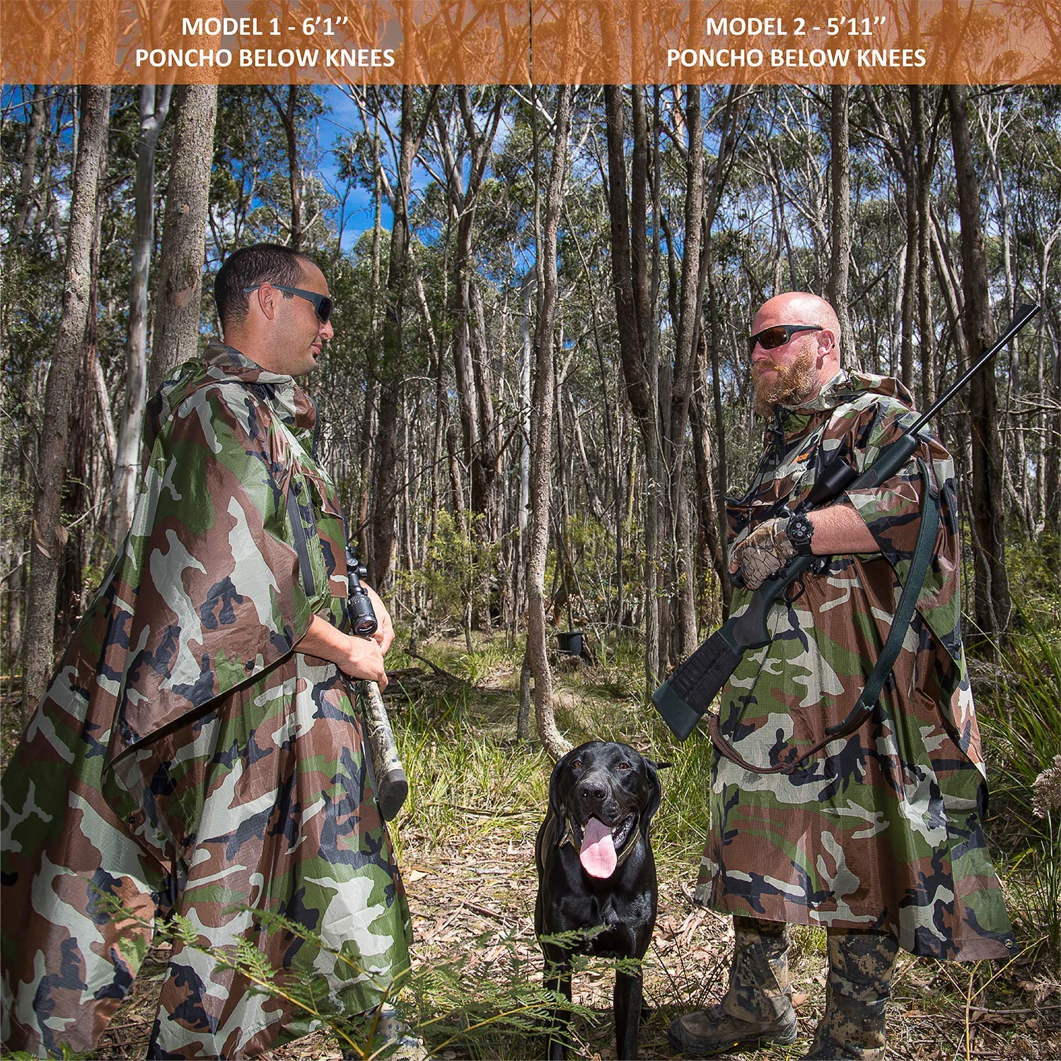 Rain Poncho for Men with Carry Pack - Waterproof Camo Ponchos for Adults with Hood, Extended Back, Adjustable Ventilation