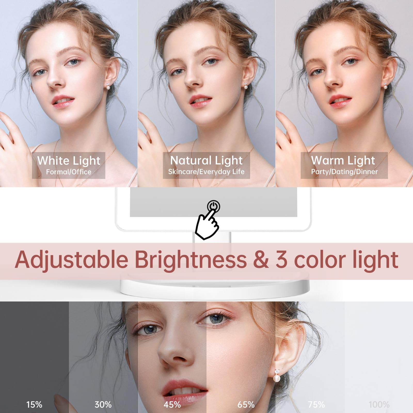 Funtouch Large Lighted Vanity Makeup Mirror with 88 LED, 360 Rotation Touch Screen, 10X Magnification Portable Tabletop Cosmetic Make Up Mirror