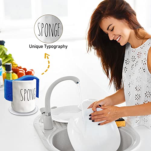 ASAMKING Sponge Holder Caddy, White Sponge Holder for Kitchen Sink,Farmhouse Sink Sponge Holder, Ceramic Porcelain Cup for Sponges,Sponge Warm Home ,Milky White.