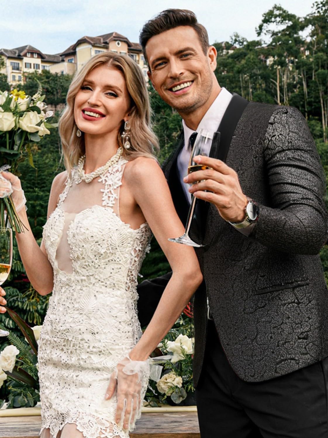 COOFANDY Mens Floral Tuxedo Jacket Jacquard Formal Blazer Homecoming Dress Suit Blazer Slim Fit for Christmas Prom Wedding Homecoming Silver