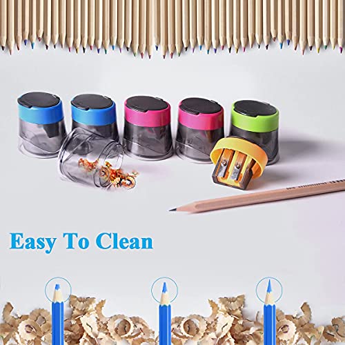 Pencil sharpeners, [12 Pack] Double Hole Coloured Pencil Sharpener with Container, Safety Sealed Blade Sharpener with Cover, Rubber and Sharpener Manual Sharpener for Kids School Stationery Multipack