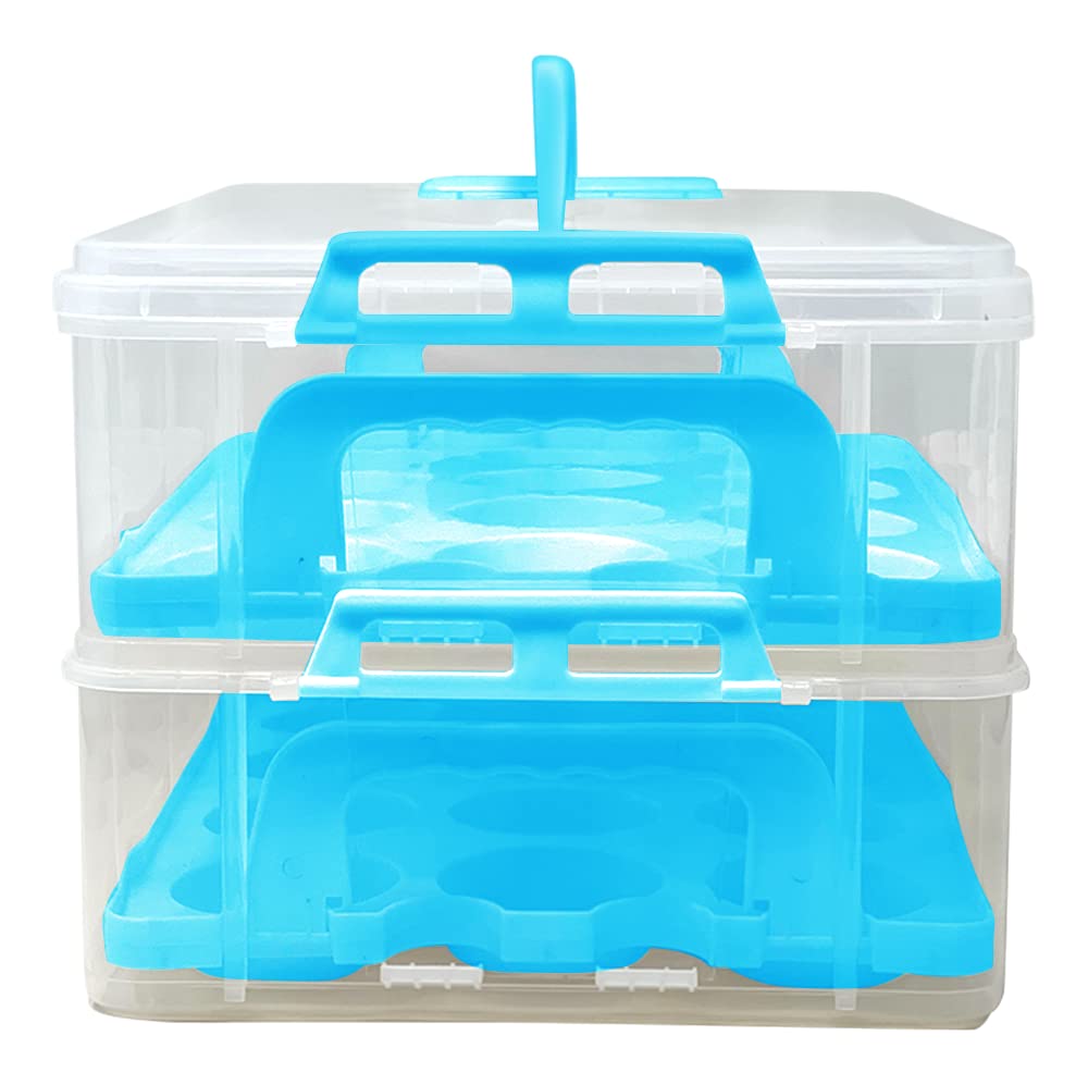 DuraCasa Cupcake Carrier, Cupcake Holder | Premium Upgraded Model Holds Cupcakes Steadier | Store up to 36 Cupcakes or Muffins | Stacking Cupcake Storage Container | Use 1,2, or 3 Tiers (Blue)