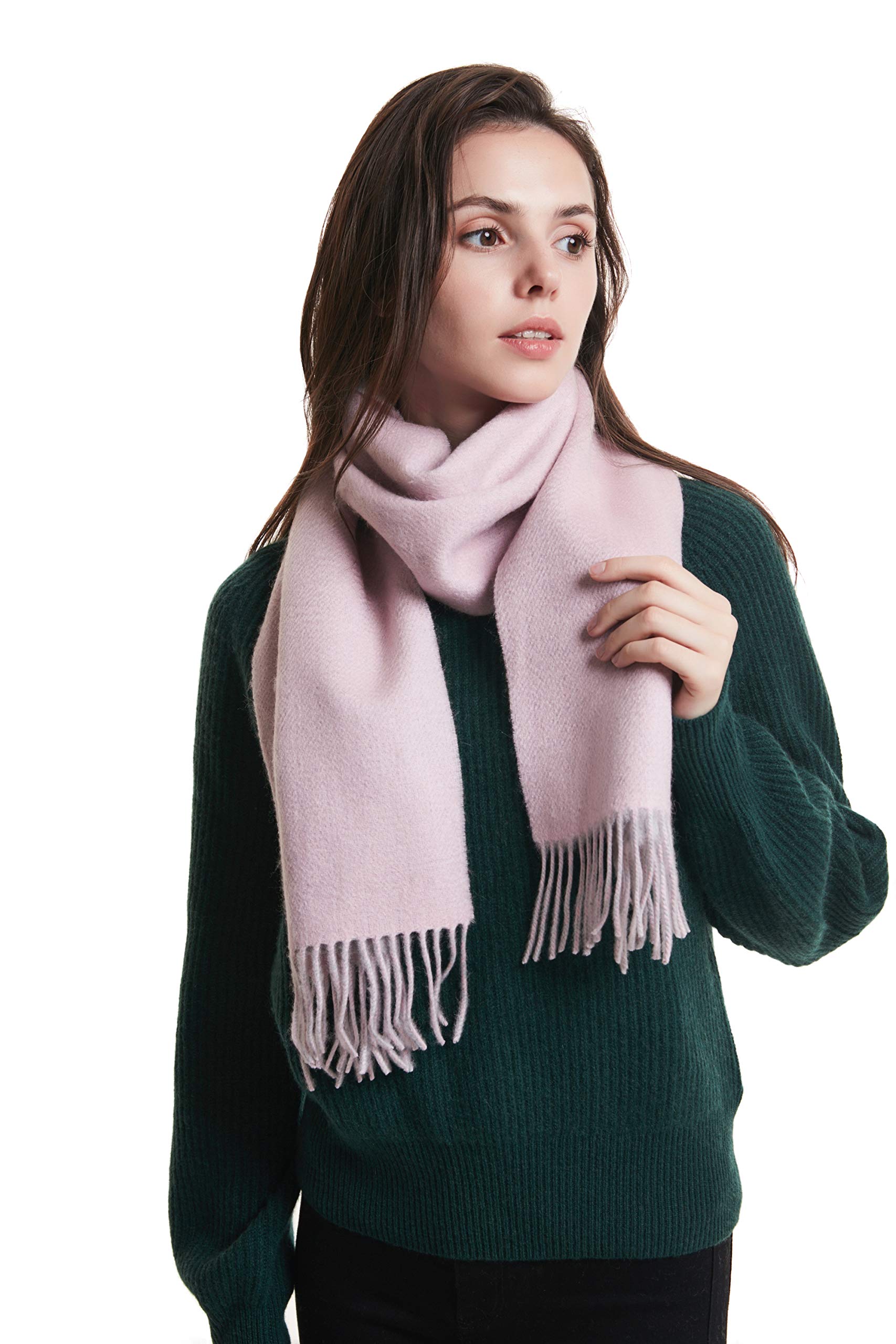 EURKEA 100% Cashmere 2024 Winter Scarf for Women, Fringed Edges, Warm & Soft, Lightweight, Gift Ready, Solid/Plaid/Two-Tone, Pink, Free Size