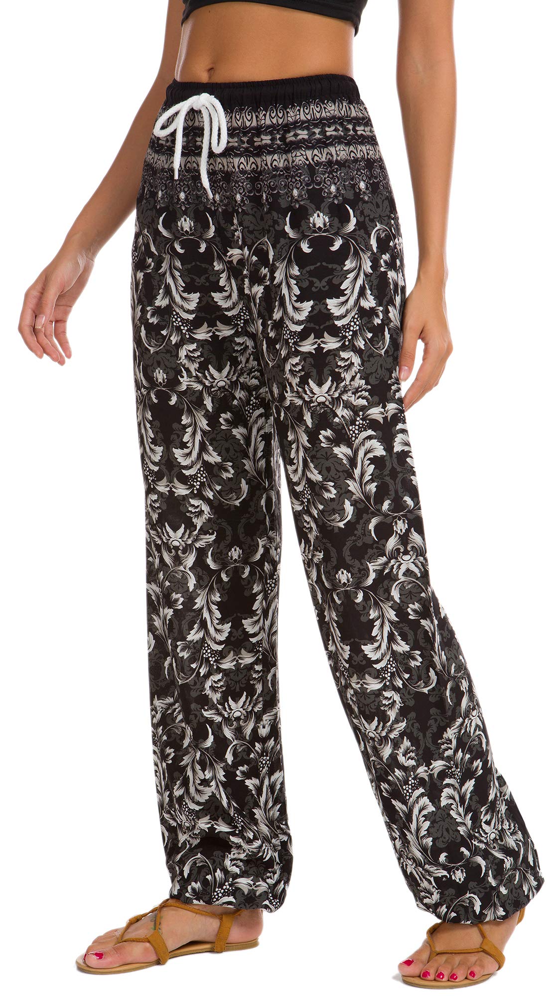 Urban CoCo Women's Floral Print Boho Pants Harem Pants Jogger Pants (#21, XL)