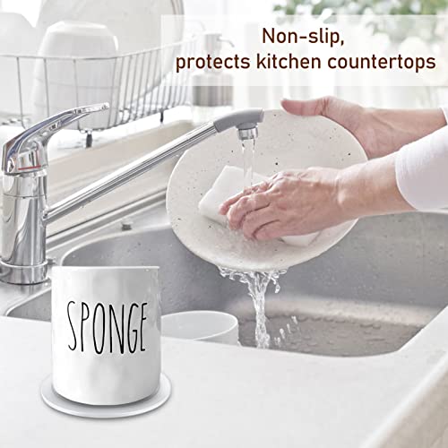 ASAMKING Sponge Holder Caddy, White Sponge Holder for Kitchen Sink,Farmhouse Sink Sponge Holder, Ceramic Porcelain Cup for Sponges,Sponge Warm Home ,Milky White.