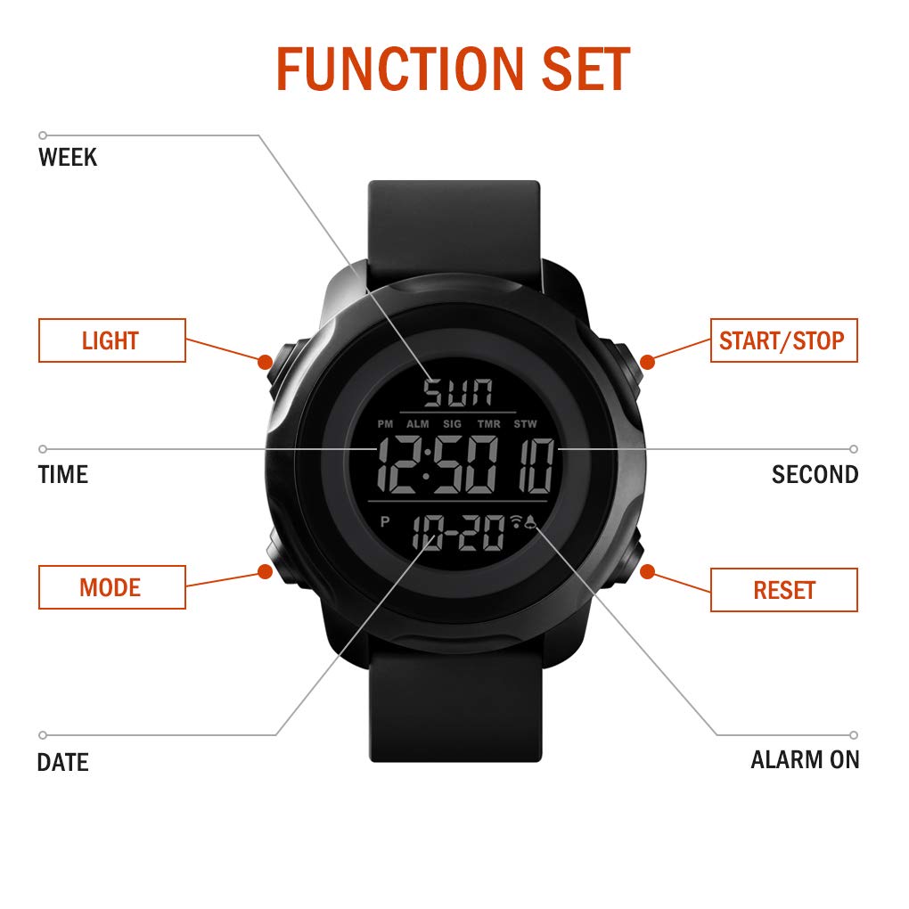 CKE Men's Digital Sports Watch Military Electronic Waterproof Wrist Watches for Men with Stopwatch Alarm LED Backlight