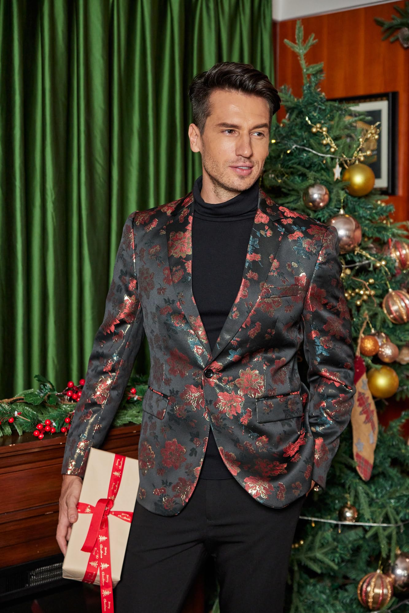 COOFANDY Mens Christmas Tuxedo Jackets Slim Fit Suit Blazer Jacket for Dinner Party Prom Wedding