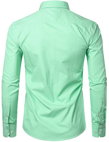 ZEROYAA Men's Long Sleeve Micro Twill Dress Shirt Basic Slim Fit Button Up Business Formal Shirts with Pocket ZYSGCL02 Light Green Medium