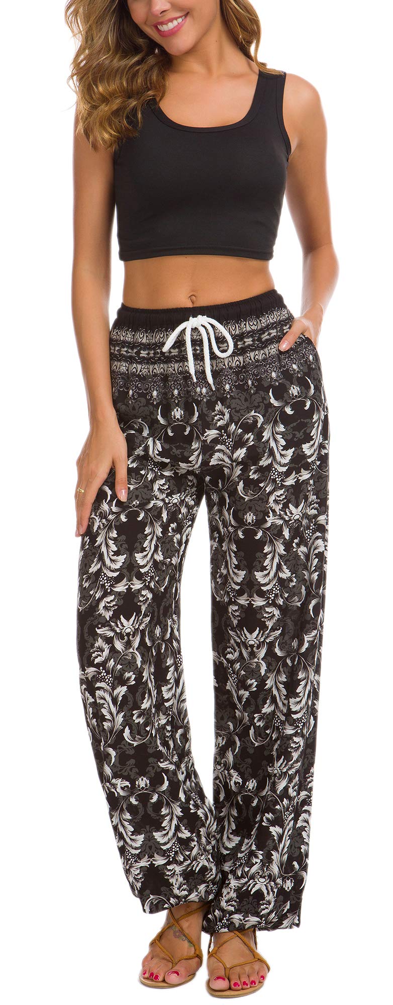 Urban CoCo Women's Floral Print Boho Pants Harem Pants Jogger Pants (#21, XL)