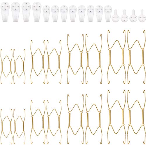 16 Pack Plate Hangers, 6/ 8/ 10/ 12 Inch Wall Plate Hangers with 16 Pieces Wall Hooks Stainless Steel Wire Plate Hanger Holders Compatible with 6 to 12 Inch Decorative Plates