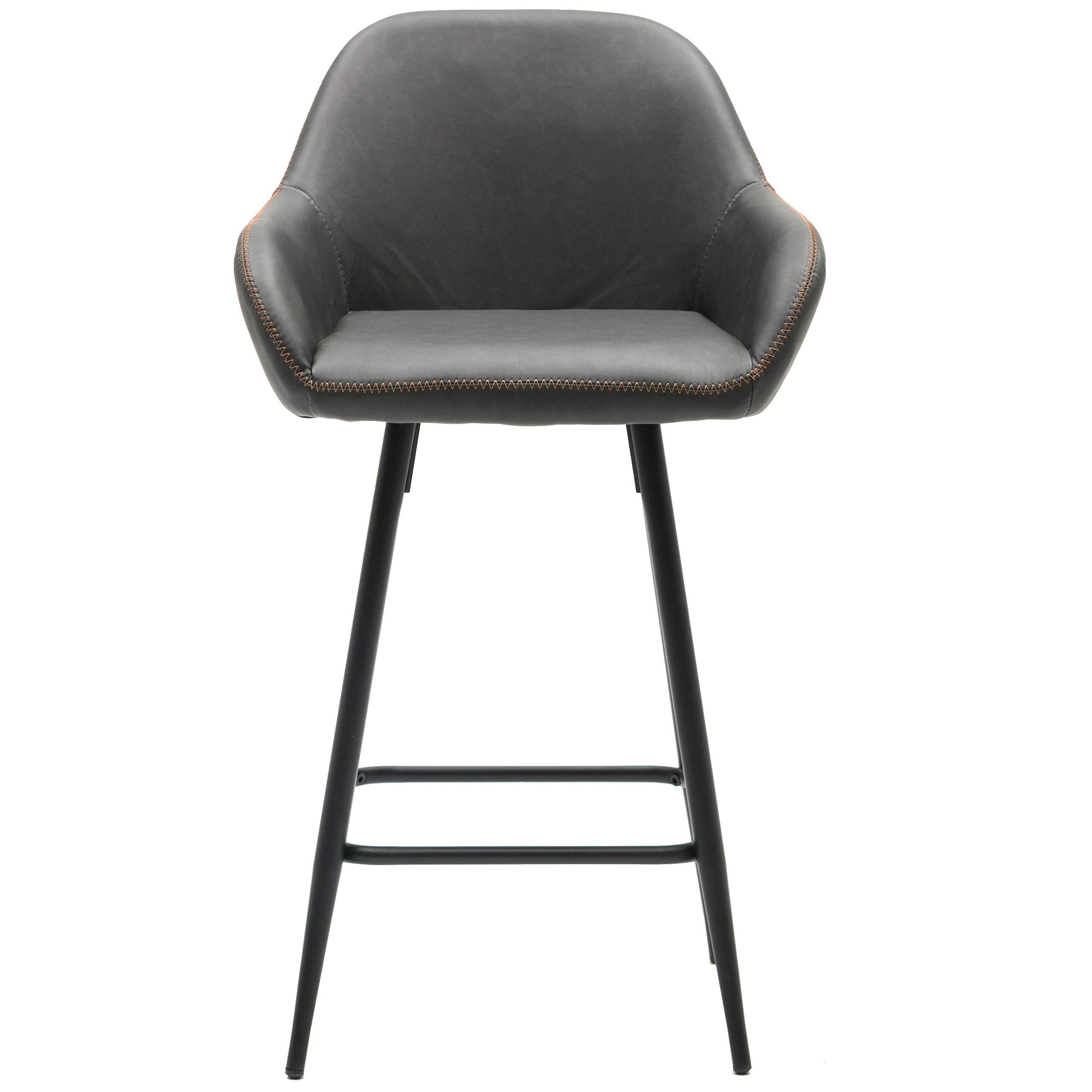 BTEXPERT Set of 2, 29 inch Bucket Upholstered Accent Dining Bar Chair, Vintage Gray Barstools (2) (5091H-2)