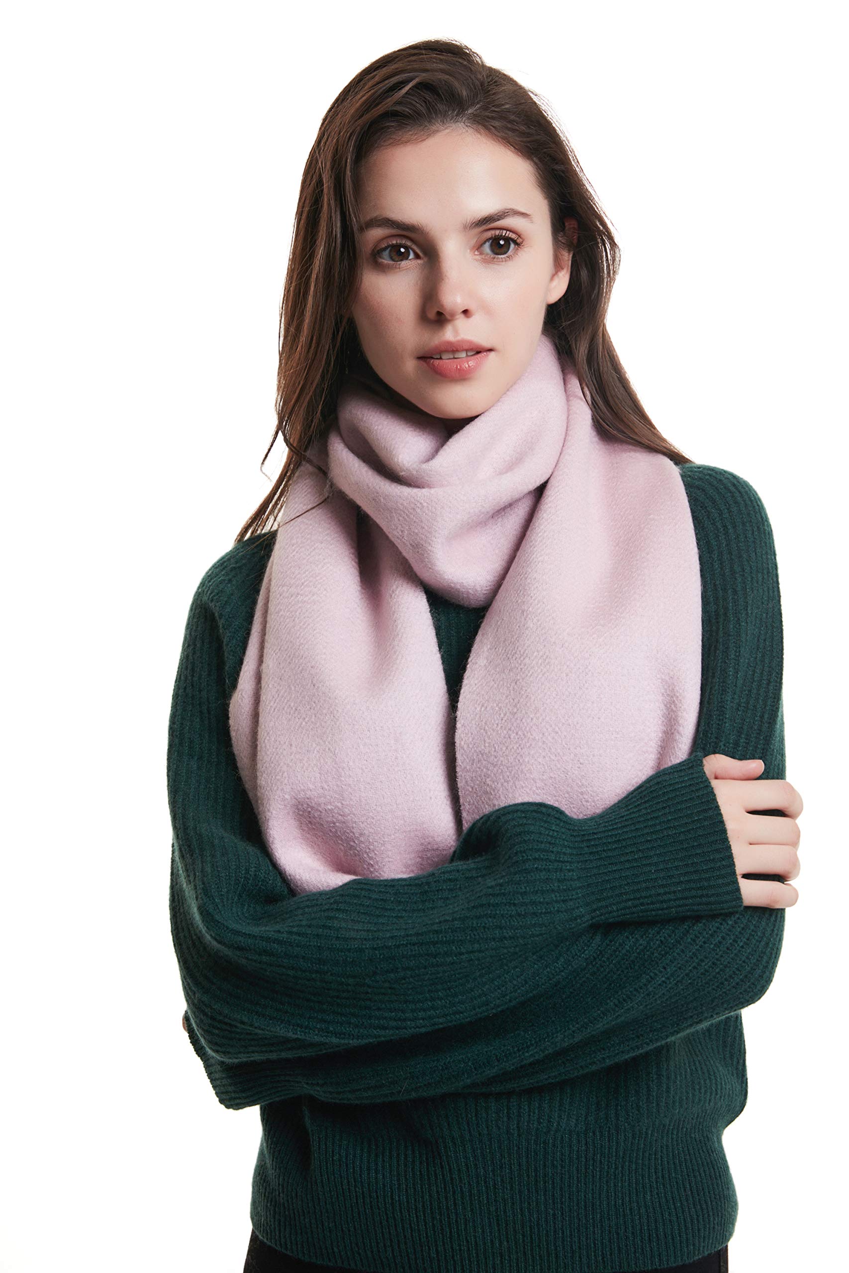 EURKEA 100% Cashmere 2024 Winter Scarf for Women, Fringed Edges, Warm & Soft, Lightweight, Gift Ready, Solid/Plaid/Two-Tone, Pink, Free Size