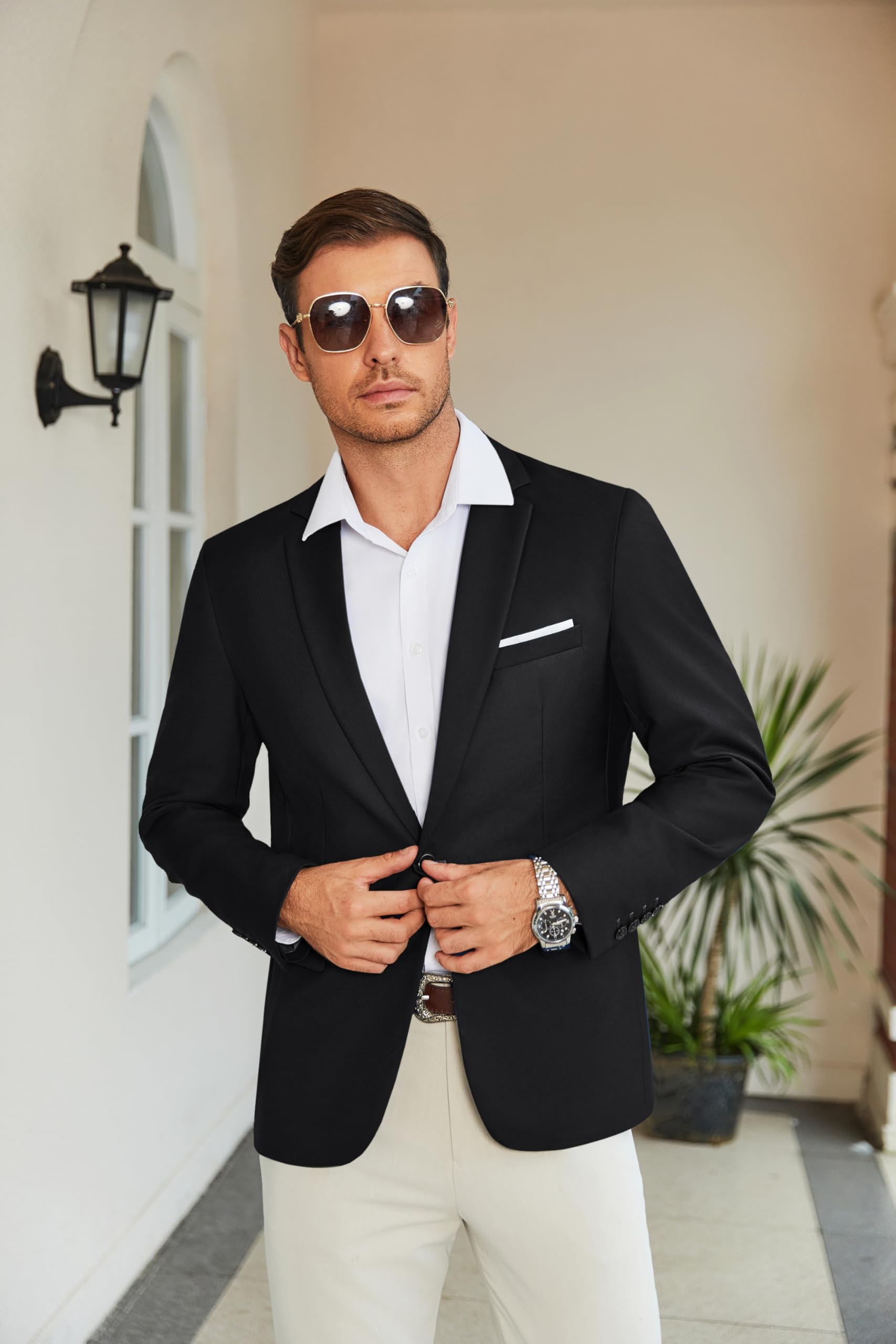 COOFANDY Men's Slim Fit Casual Blazers Lightweight Sport Coats One Button Suit Jackets Black