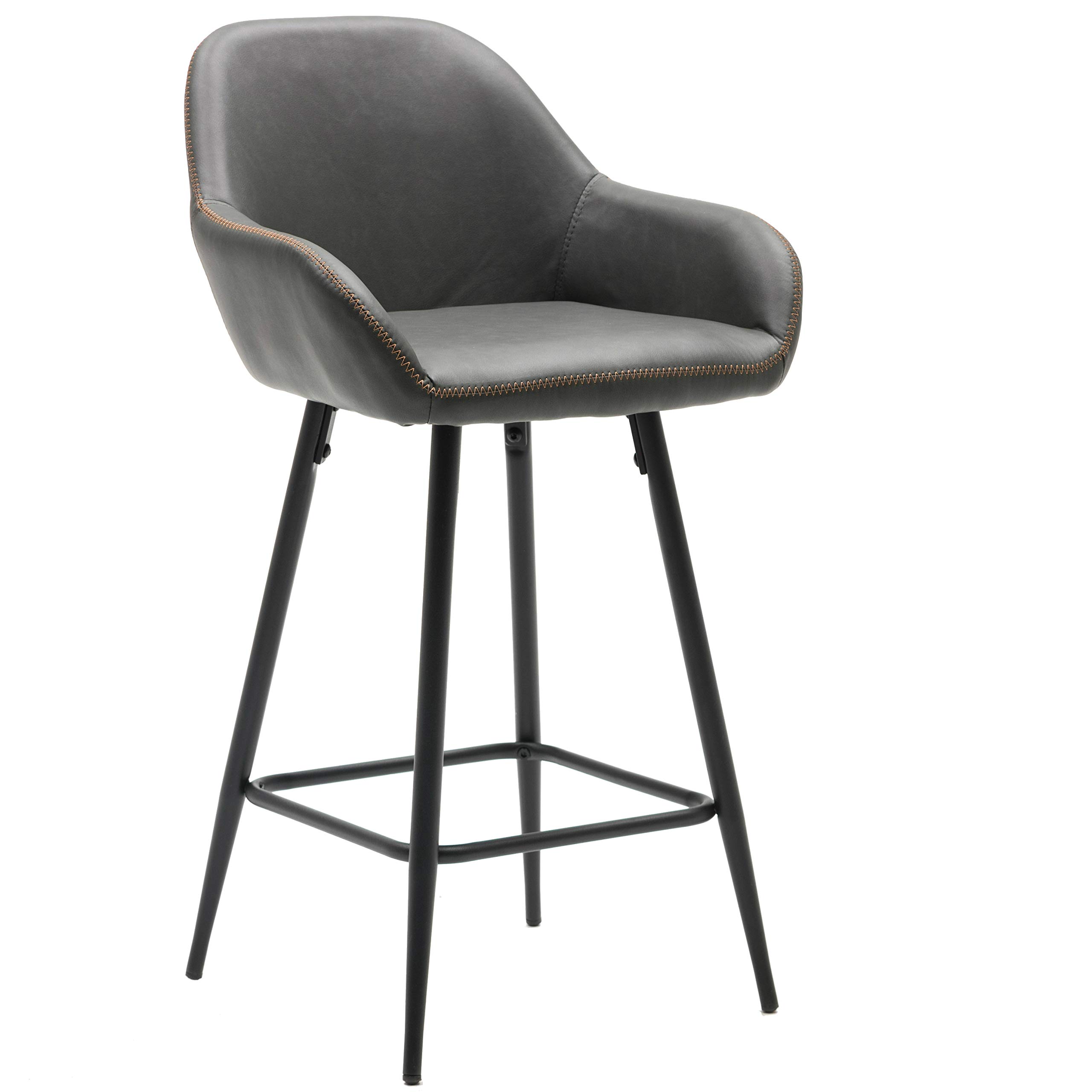 BTEXPERT Set of 2, 29 inch Bucket Upholstered Accent Dining Bar Chair, Vintage Gray Barstools (2) (5091H-2)