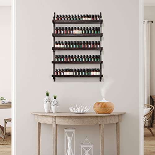 THYGIFTREE Essential Oil Storage Shelf Wall Mounted Wooden Essential Oil Collection Display Rack Organizer 5 Tiers Holds 75 Bottles, Nail Polish Holder Paint Organizer